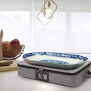 Platter Storage Case, China Storage Containers, Hard Shell and Stackable, 17'' x 13 inchs'' With Waterproof Inside - 4 Felt Dividers Included (Gray)