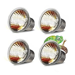 UVA UVB Reptile Light 4 Pack 50W UVB Bulb for Reptiles and Amphibian Terrariums for Turtle Sun Basking Heat Lamp and Cages Works with Various Lamp Fixtures Come with UV Test Card