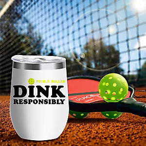 KAIRA Dink Responsibly 12 OZ Insulated Wine Tumbler Cup with Lid - Vacuum Stainless Steel Coffee Mug Stemless Cup- Funny Birthday Gifts Idea for Women Girl Men (White)