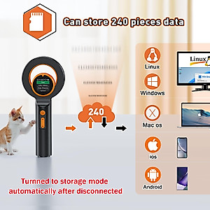 Pet Microchip Scanner,Alacrity 3-IN-1 Connections(2.4GHz Wireless+Bluetooth+USB)Animal Universal Microchip Tag Reader Scanner with 1.44” TFT Screen,800mA*H Rechargeable Battery,240 Pieces Data Storage