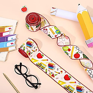 AnyDesign 20 Yards Back to School Wired Edge Ribbons School Themed Decorative Fabric Ribbon School Supplies Pattern Wrapping Ribbon for DIY Crafts Bow Wreath Sewing Gift Wrapping,2 Styles