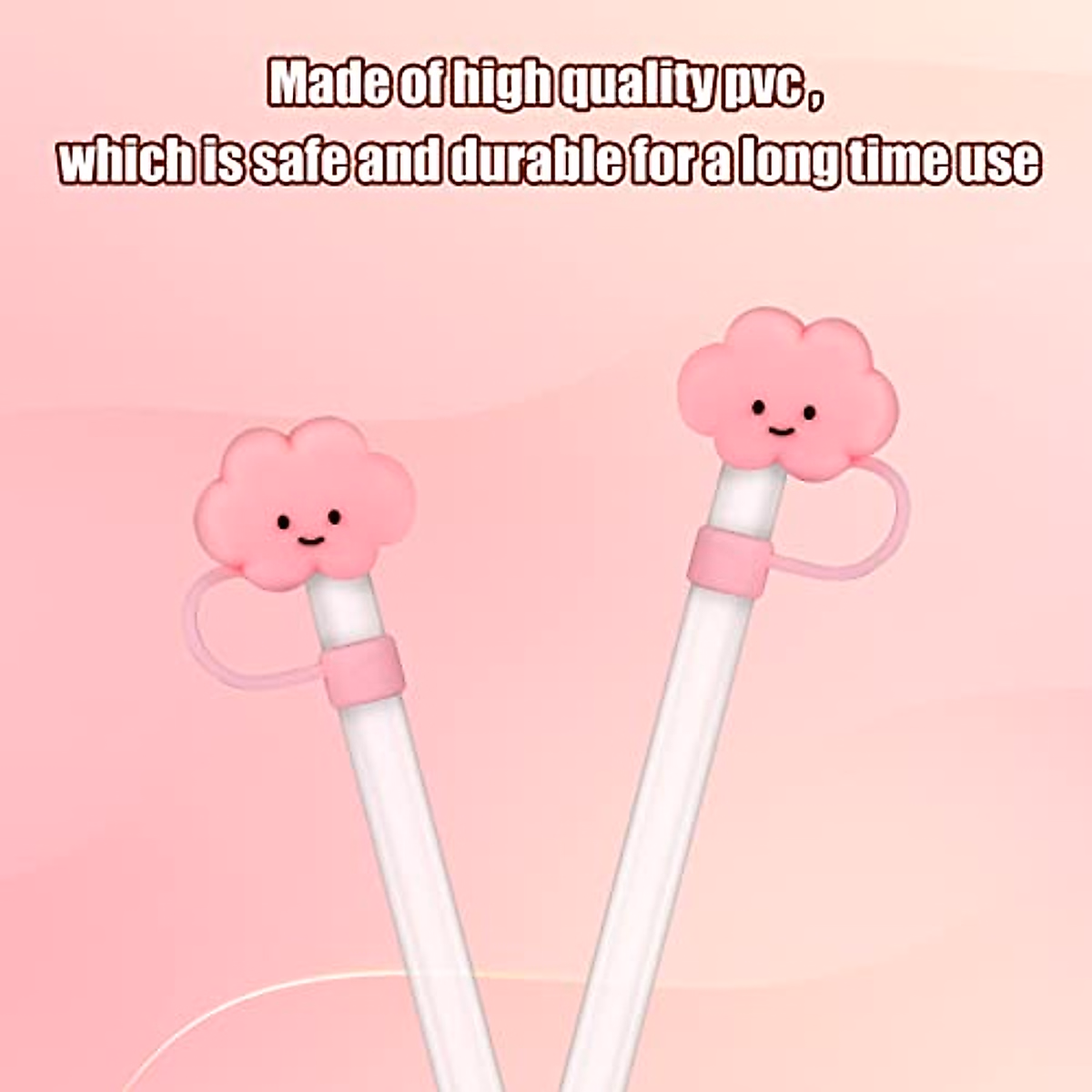 2pcs Cloud Straw Caps Covers for 0.3inch/8mm Diameter Straws, Pink Cute Silicone Straw Toppers Lids Dust-Proof Straw Tips Cover for Sippy Cups Straw Protector (Not Suitable for Stanley)