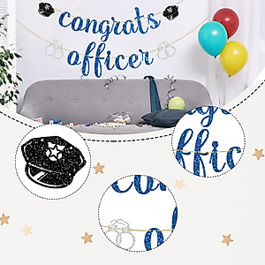 Ambishi Blue Glitter Congrats Officer Banner, Congrats Officer Grad Sign, Class of 2024 Graduation Bunting Decor, Police Academy Graduation Party Decoration Supplies