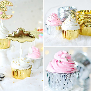 Gold Foil Metallic Paper Baking Cups Muffin Cups Cupcake Liners 50-Count Cake Baking Cups for Birthday, Wedding, Party (Gold)
