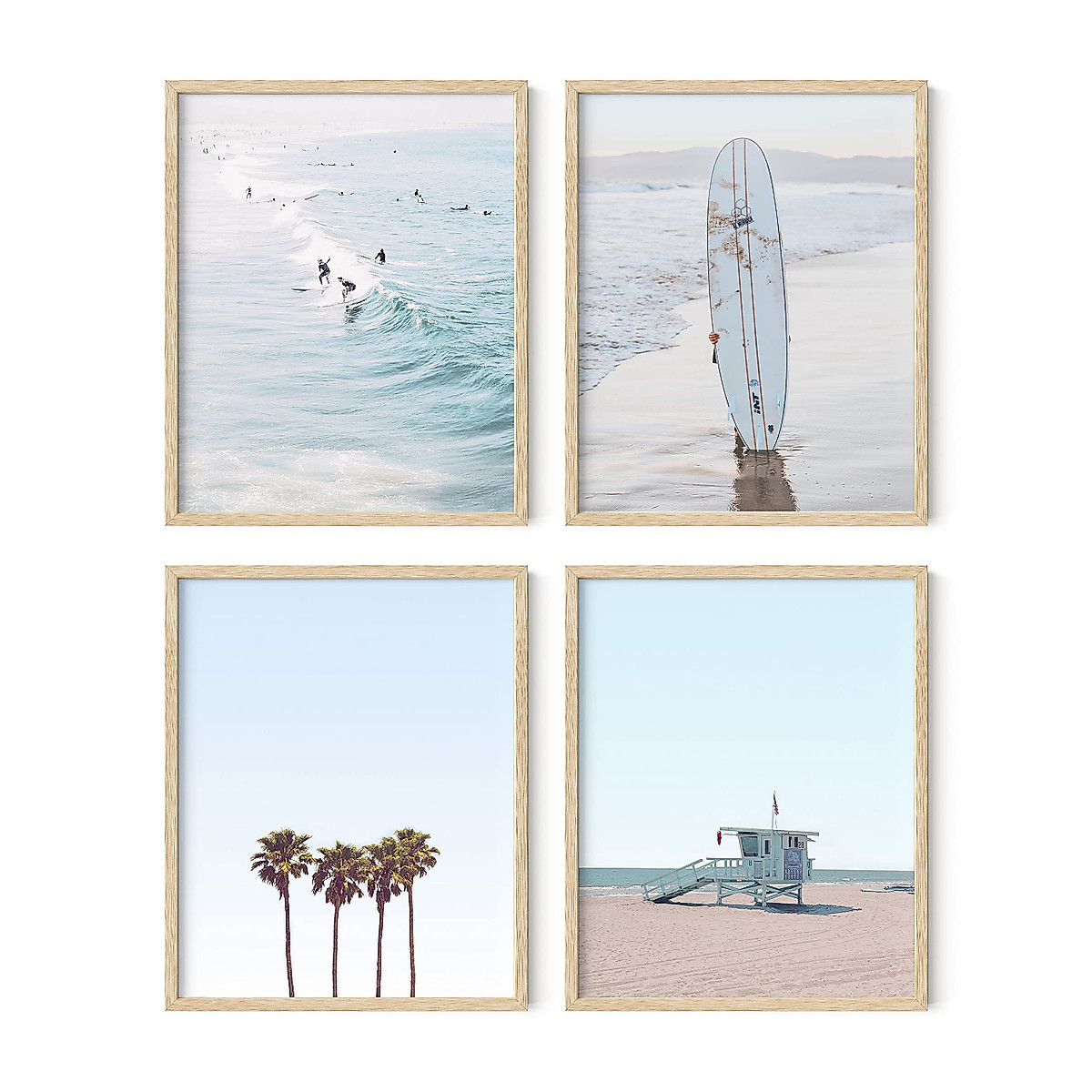 HAUS AND HUES Beach Wall Art Prints - Set of 4 Ocean Beach Decor Art Prints, Nautical Themed Beach Wall Decor and Decorations for Home Beach Art Prints and Beach Decor for Bedroom (Beige Frame, 8x10)