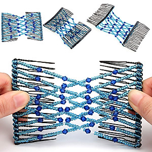 Aethland 6 Pieces Magic Hair Comb Elastic Beaded Hair Clips Women Stretchy Bride Double Slides Hairpins Combs for Women Ladies Girls DIY Hair Styling Accessories