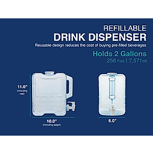 Arrow 2 Gallon Drink Dispenser for Fridge - Plastic Beverage Dispenser with Spigot for Easy Dispensing - Made in the USA, BPA Free Plastic - Convenient Handle, Easy-Pour Spout