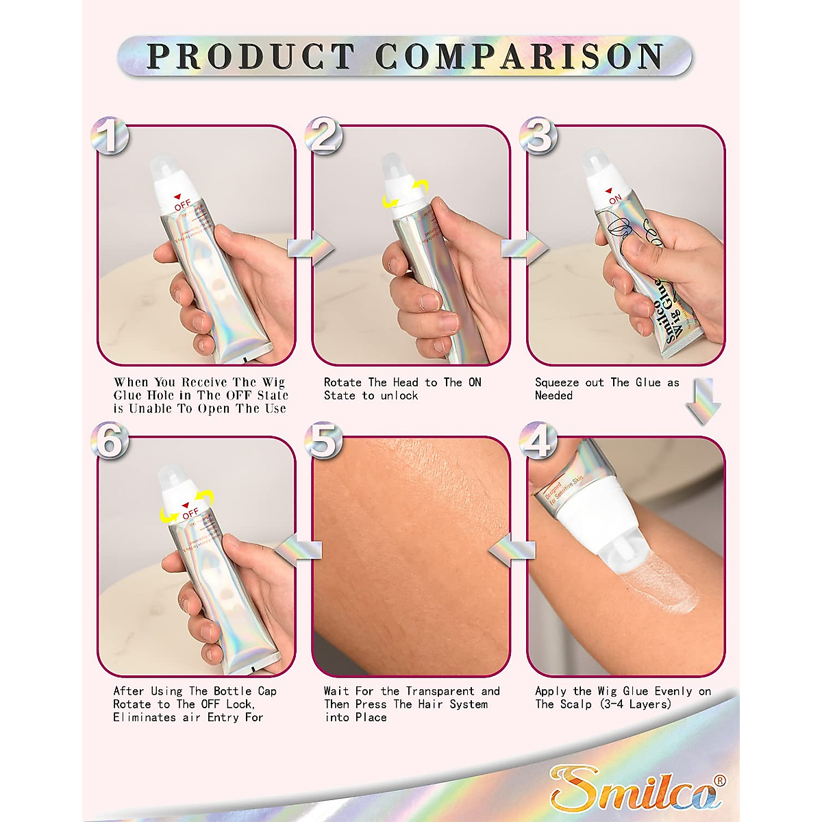 Wig Glue for Front Lace Wig-Smilco 2.6 OZ Waterproof Lace Front Glue Invisible Bonding Strong Hold Lace Wig Glue for Poly and Lace Hairpiece, Wig, Toupee Systems, Lace Glue Hair Replacement Adhesive