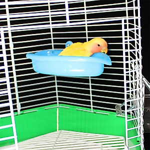 Clpoawc Bird Bath for Cage with Mirror,Bird Baths Tub Parakeet Fountain,Bird Large Parrot,Portable Accessories Small Lovebird Finch Budgie Canary Blue