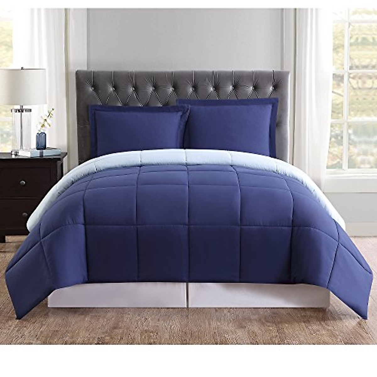 Truly Soft Everyday Reversible Comforter and Shams Mini Set Navy and Light Blue King