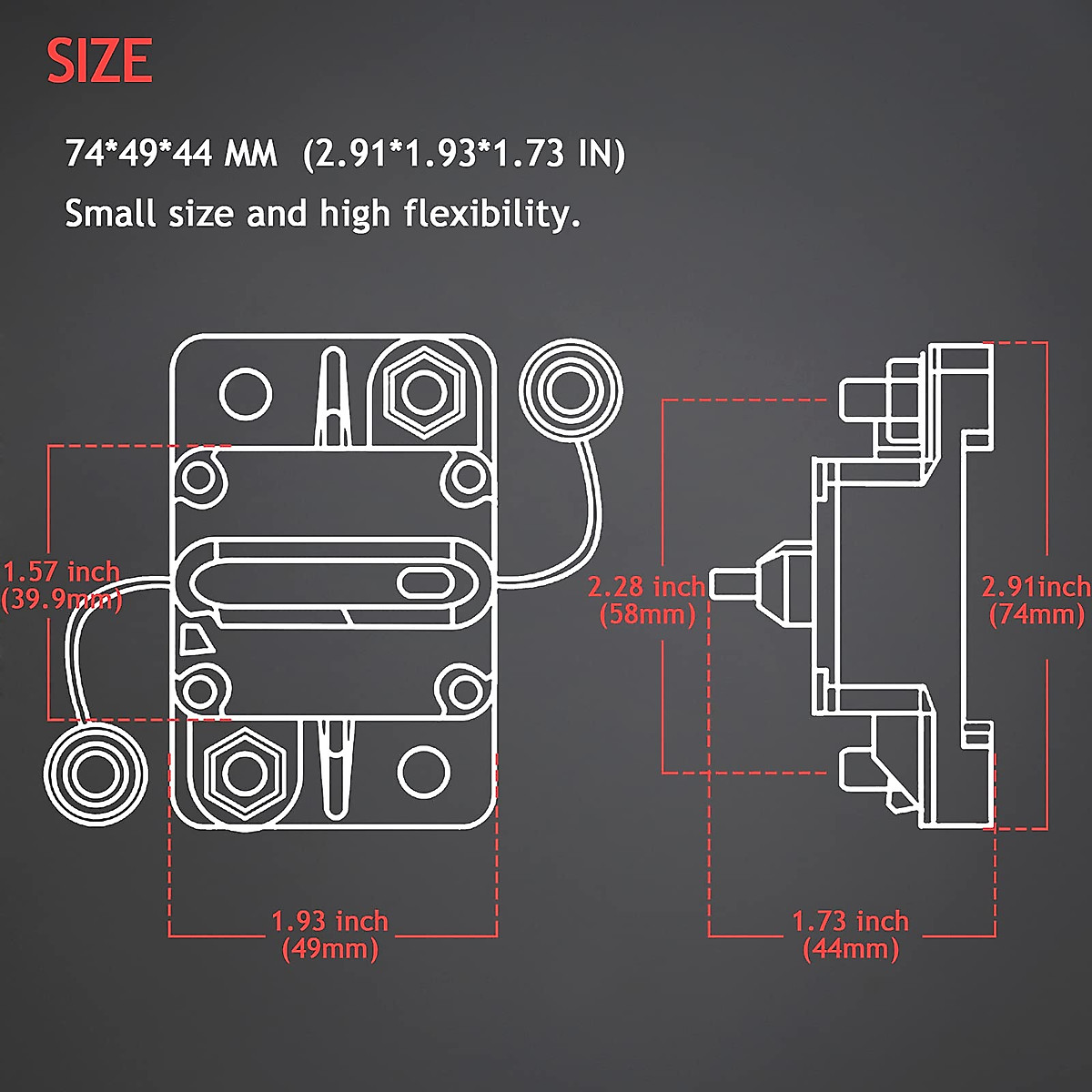 Hamolar 3 Pack 50A Auto Car Stereo Audio Circuit Breaker Fuse 12-48VDC Manual Reset Button Switch Fuses, with Wire Lugs Copper Washer