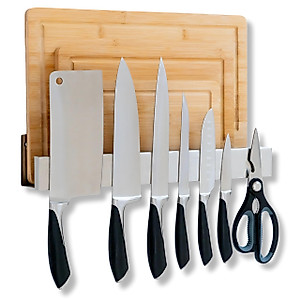 Demi's Home Knife Magnetic Strip & Cutting Board Holder for Wall or Fridge - 16 inch - (Knives & Cutting Boards Not Included) - Magnetic Cutting Board Rack & Magnetic Knife Holder for Fridge or Wall