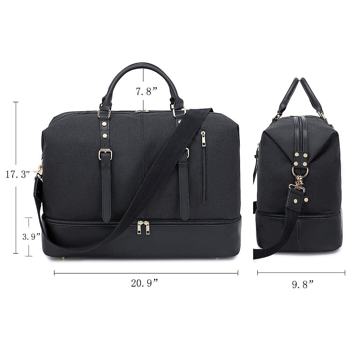 Weekender Overnight Bag Oversized Travel Duffel for Men and Women Carry On Tote Shoe Compartment (Black D)