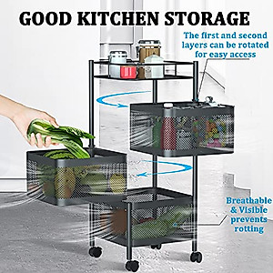 Homelet Rotating Multi Layers Storage Shelf Rolling Carts Free-Standing Rust-Proof Vegetable Storage Rack Baskets For Kitchen Living Room Bathroom Bedroom Office Fruit Organizer