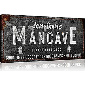 TAILORED CANVASES Man Cave Wall Sign - Personalized Mancave Wall Art Decor for Men, Guys - Custom Decoration for Home Bar, Entertainment Room, Game Room and Basement - Rustic Decoration 20x10in
