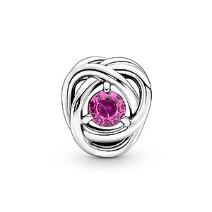Pandora October Pink Eternity Circle Charm Bracelet Charm Moments Bracelets - Stunning Women's Jewelry - Gift for Women - Made with Sterling Silver & Man-Made Crystal, No Box