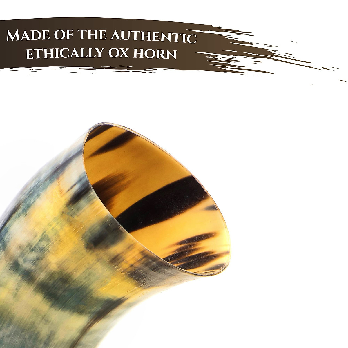 Trondebal Viking Drinking Horn Set of 3 with Stand, 10 Oz Natural Ox Horn | Cool Unique Beer Gift for Men and Women, Home Decor, Medieval Shot Glasses for Ale, Mead, Alcohol, Whiskey