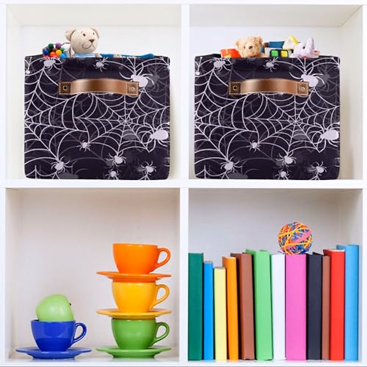 Halloween Spider Web Storage Basket Bins Foldable Decorative Storage Box Laundry Hamper Baskte Storage for Pet Books Clothes Makeup Nursery Closet Office,2 pcs