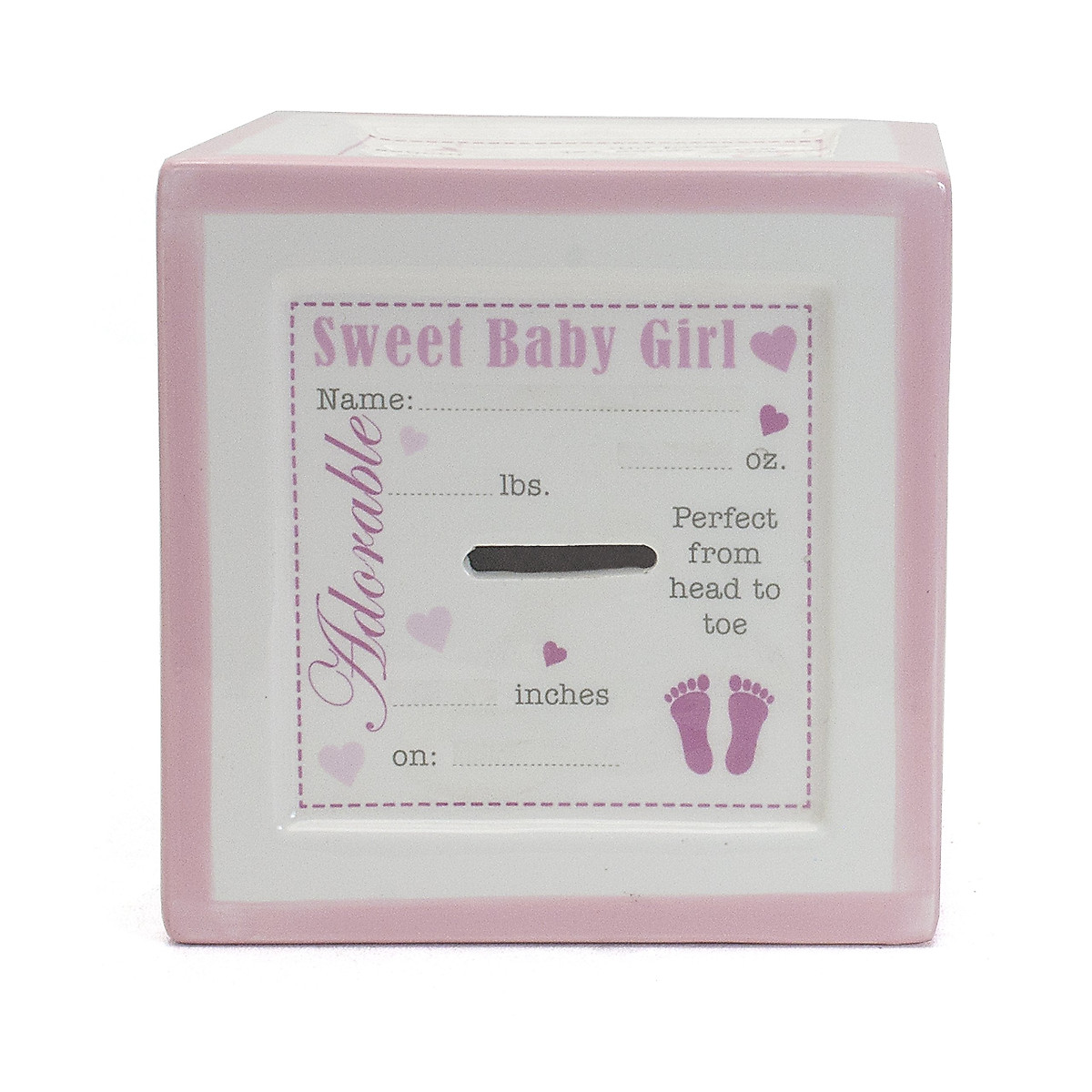 Child to Cherish New Baby Keepsake Piggy Bank, A Block to Grow On, Pink