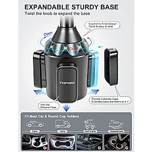 TOPGO Cup Holder Phone Mount, [Upgraded Adjustable Gooseneck & Firmly Stable] Cup Holder Phone Holder for Car, Cell Phone Automobile Cradles for iPhone 14, Samsung and More Smartphone(Black)