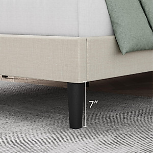 Keyluv Full Size Bed Frame with Button Tufted Headboard, Modern Fabric Upholstered Platform Bed Frame, Strong Wooden Slats Support, No Box Spring Needed, Beige