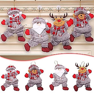 Christmas Tree Plush Ornaments Set, Plush Christmas Ornaments Santa Elk Bear Snowman Ornaments for Christmas Tree Xmas Home Holiday Decorations Christmas Ornaments