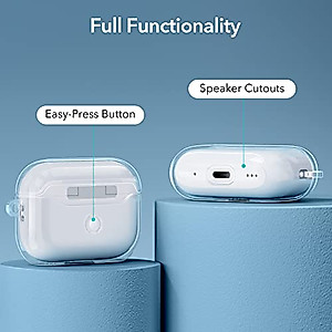 ESR Air Ripple Carrying Case Compatible with AirPods Pro (2nd Generation/1st Generation), Clear Protective TPU Cover with Carabiner, Supports Wireless Charging, Case for AirPods Pro 2, Clear