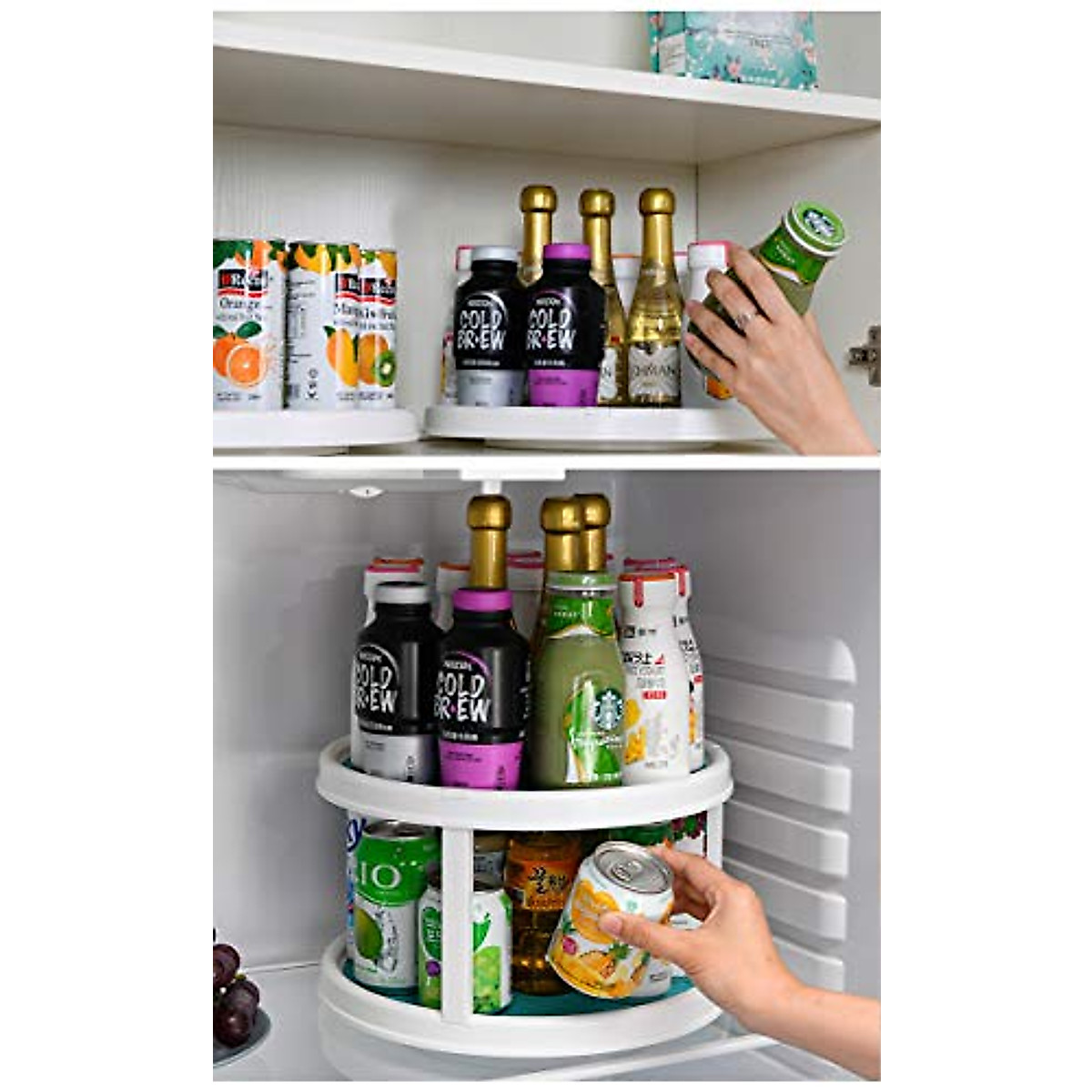 RomanticDesign Lazy Susan Turntable Spice Organizer 2-Tier Non-Skid 11.8 Inch Spice Rack Cabinet Organizer for Cabinets and Pantry, Blue