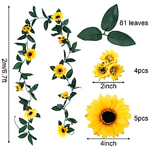 WXBOOM 4pcs Artificial Sunflower Vine Hanging Sunflower Garland Silk Artificial Flowers with Garland Garden Craft Art Party Wedding and Home Decoration