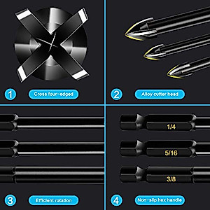 10-Piece Glass Concrete Drill Bit Set, Masonry Drill Bits for Brick, Plastic and Wood, Hex Shank Tungsten Carbide Tip Drilling Tools for Mirror and Ceramic Tile on Concrete and Brick Wall.