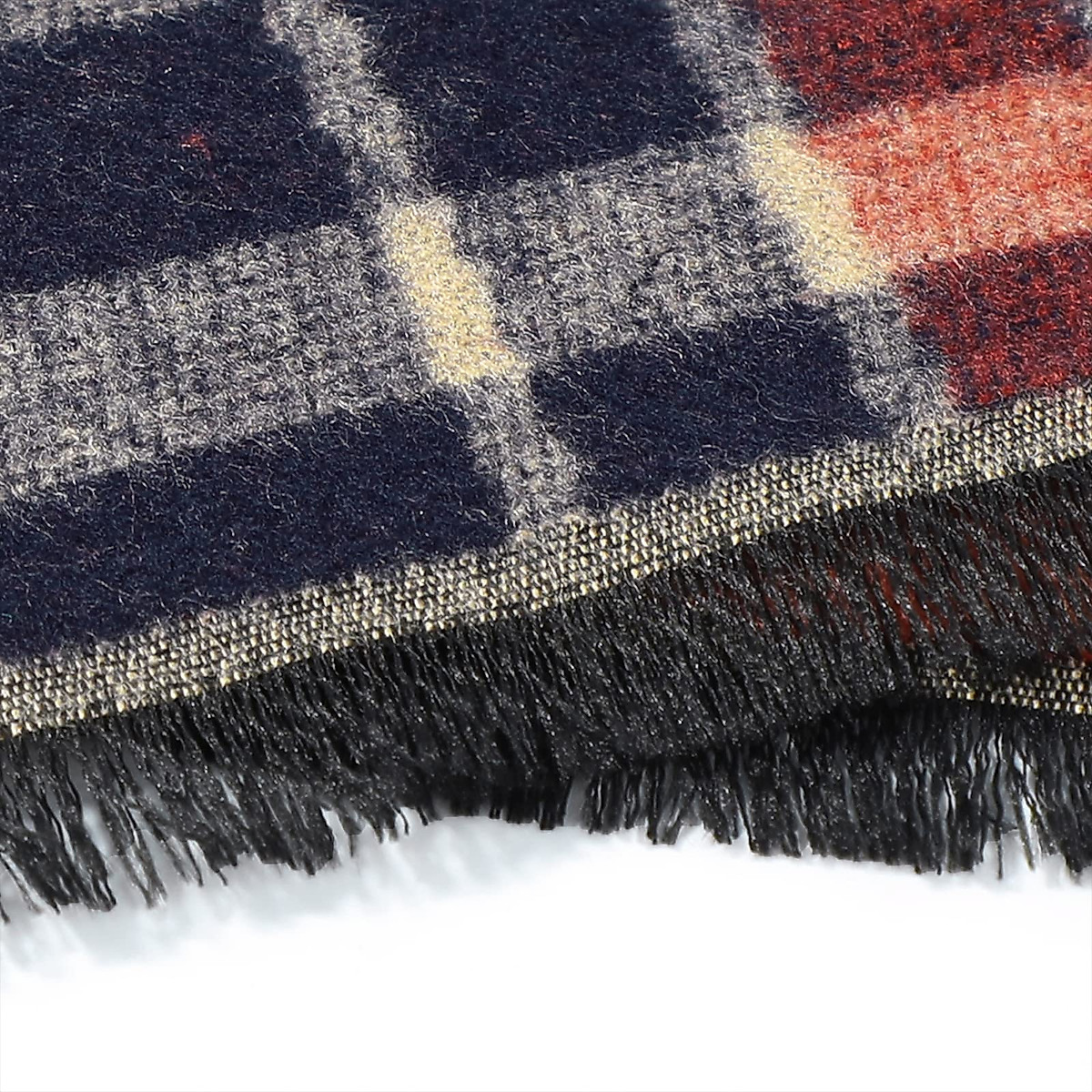 Scarf for Men Fall Winter Warm Scarves Soft Tassel Cashmere Feel Scarf Navy & Beige & Red