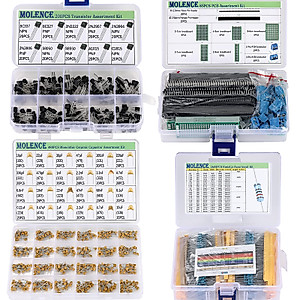 Molence 5162pcs DIY Electronics Components Kit Assortment, Resistors, Inductors, Capacitors, LED, Triode, ICS, Diodes, PCB, Potentiometer, Pin Header, Jumper Wire, Terminals, Tactswitch