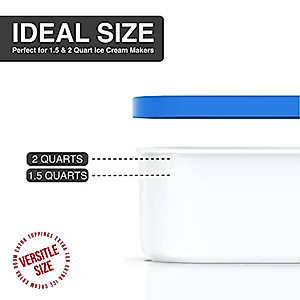 BALCI - Ice Cream Container - 2 Quart - Perfect Reusable Freezer Storage for Homemade Ice Cream Tubs for Sorbet, Frozen Yogurt and Gelato! - Flexible Silicone Lids, Long Scoop, Stackable - Blue