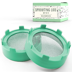Elementi Sprouting Lids for Wide Mouth Mason Jars (Set of 2), Sprouting Jar Kit for Organic Sprouts, Alfalfa & Mung Bean Sprouts Grow Kit, 316 Stainless Steel Mesh Screen Strainer Lid (Mint Green)