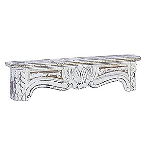 Deco 79 Wood Scroll Distressed 1 Shelf Wall Shelf, 36" x 6" x 9", White