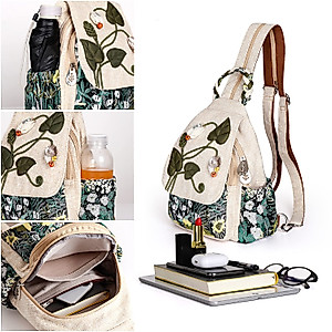 AULUDA Girl's Convertible Sling Bag, Hand Craft Artisan Purse, Beautiful Canvas Premium Casual Day Mini Backpack for Women (Green Marsh)