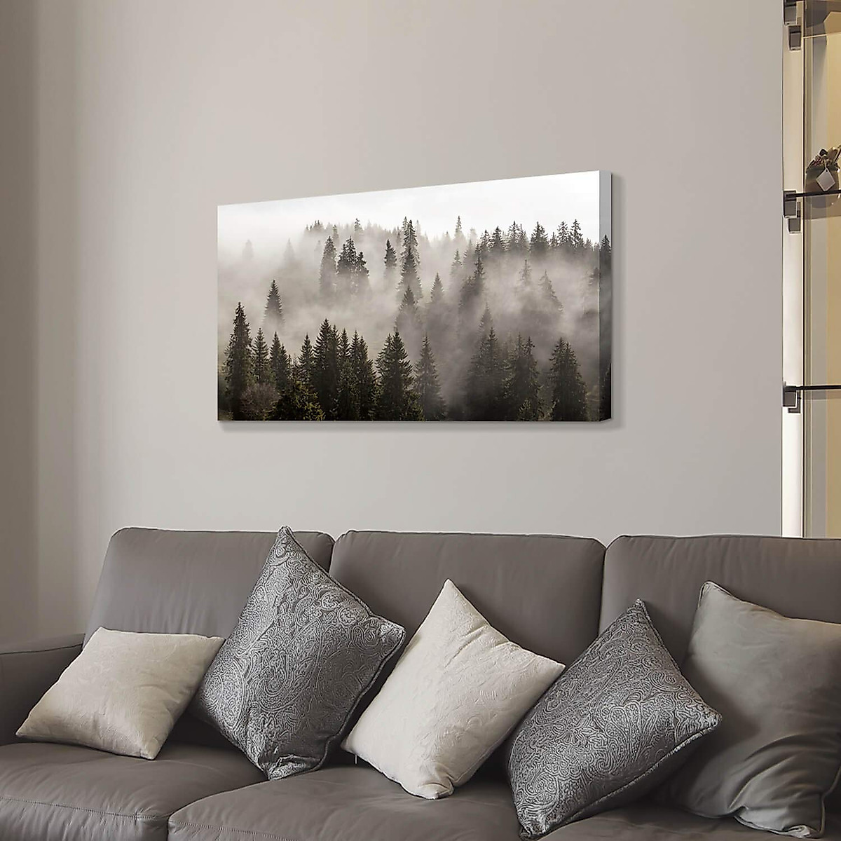 ARTISTIC PATH Foggy Forest Canvas Wall Art: Landscape Mountain Artwork Photographic Print Pictures for Bedrooms (40" W x 20" H,Multi-Sized)