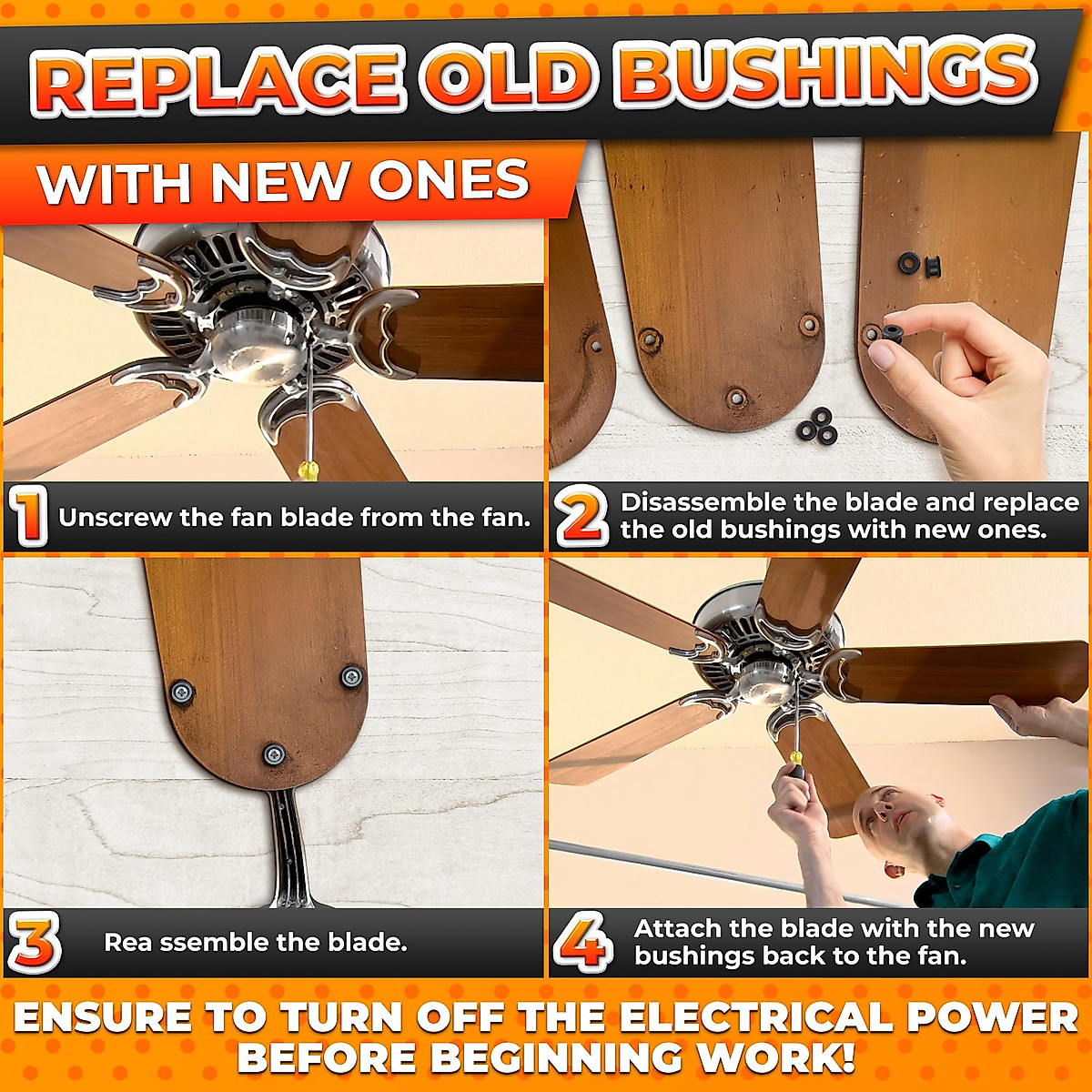 18 Pcs Rubber Grommet Kit for Hunter Ceiling Fan Parts - Grommets for Hunter Fan Blade Grommets Spare Kit - Ceiling Blade Rubber Washers