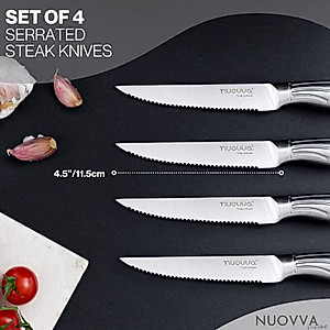 nuovva Kitchen Steak Knife Set - Steak Knives with Serrated Edge - Durable Stainless-Steel Steak Knives Set of 4 with Gift Box – Ergonomic Handle for Comfortable Grip