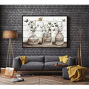 KINPLUB Farmhouse Diamond Painting Kits for Adults, Cotton Flower with Vase 5D Diamond Art Kits, DIY Full Round Drill Gem Art, Coutryside Home Wall Decor 12 x 16 Inch