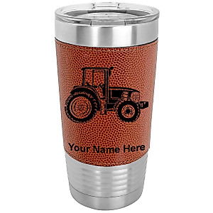 LaserGram 20oz Vacuum Insulated Tumbler Mug, Farm Tractor, Personalized Engraving Included (Faux Leather, Basketball Style)