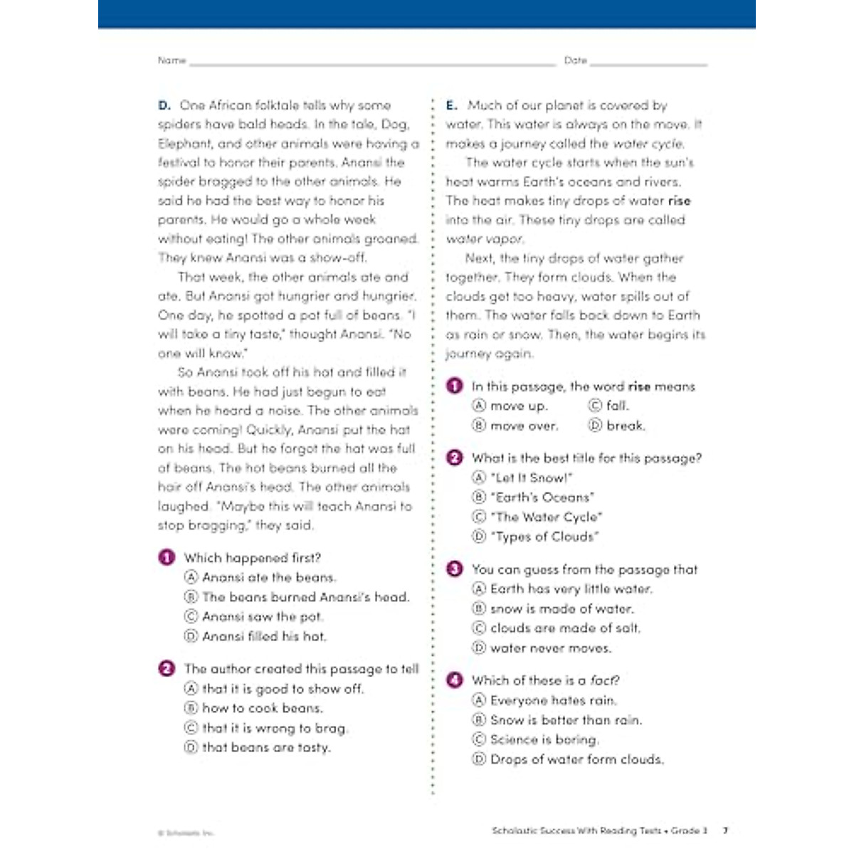 Scholastic Success with Reading Tests Grade 3 Workbook