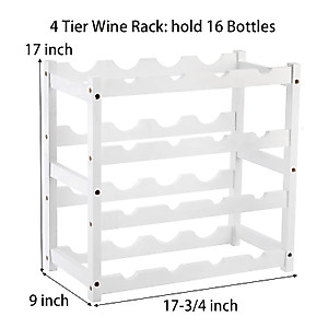 TOPZEA 16-Bottle Wine Rack Countertop, 4 Tier Freestanding Wood Wine Bottle Storage Shelf, Stackable Wine Bottle Holder Display Stand for Pantry, Cabinet, Floor, Bar, Kitchen