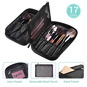 BYOOTIQUE Makeup Brush Bag Organizer Portable Multi Brush Holder Makeup Hand Bag Cosmetic Organizer Detachable Pouch Storage Case for Travel Home, Black