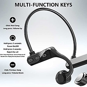 VOFUOE Bone Conduction Bluetooth Headphones, Wireless Open-Ear Headphones with Microphone, Sports Headset IPX5 Sweatproof Earphones for Outdoor, Running, Cycling, Driving, Hiking, Gym-Black