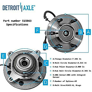 Detroit Axle - 4WD Front Wheel Bearing Hubs for Ford F-150 Expedition Lincoln Navigator Mark LT Bearing Hubs Replacement Wheel Bearing and Hubs Assembly Set 6 Lug