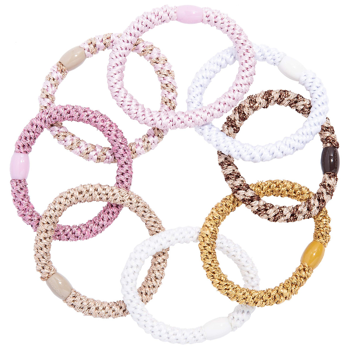 L. Erickson Grab & Go Pony - Cotton Candy - 8 Pack Ponytail Holder Hair Ties - Pink and White Mix