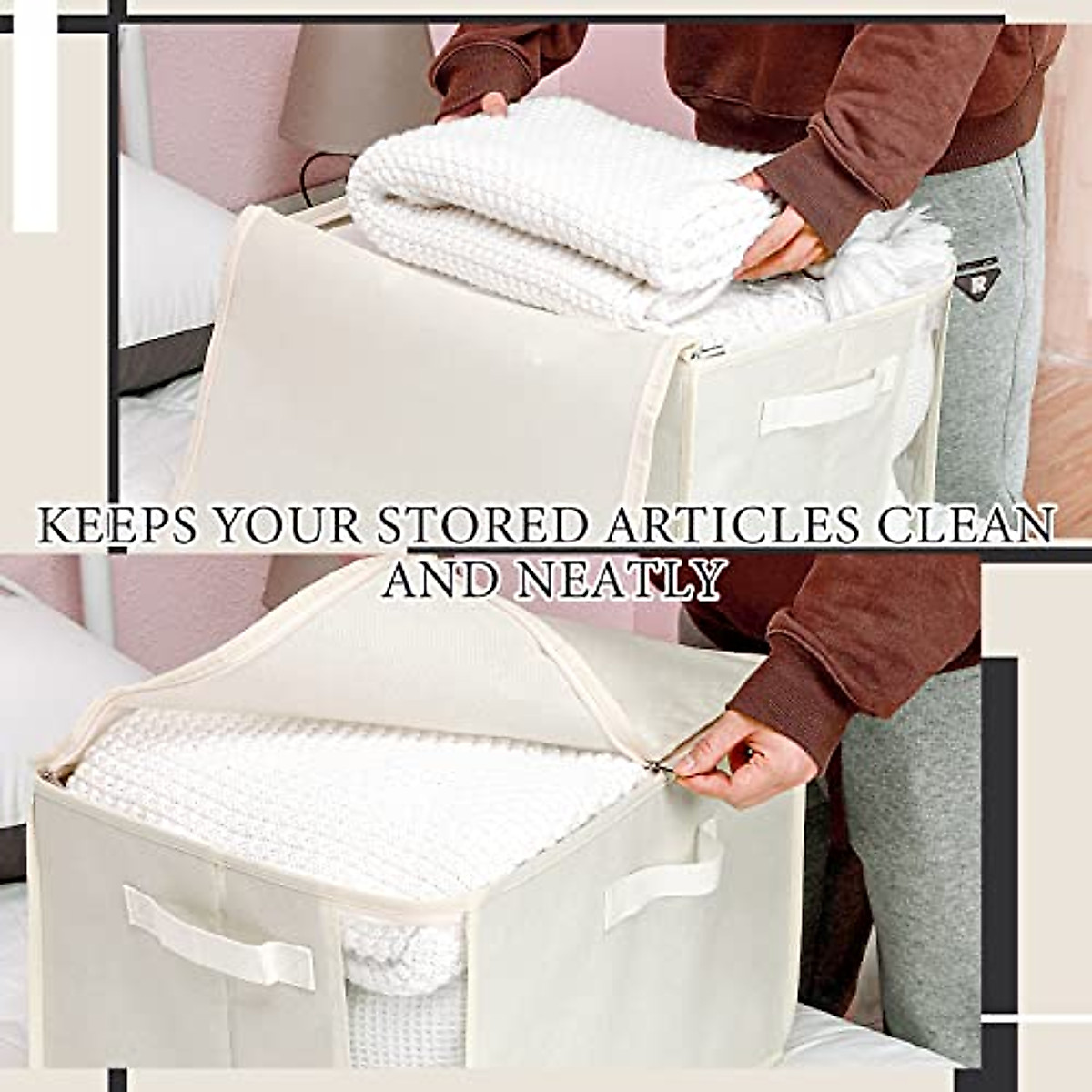 6 Pack Clothes Storage Bags Large Closet Organizers and Storage Foldable Blanket Storage Bins Storage Containers for Clothing, Comforters, Toys with Dual Zipper Carrying Handles (20 x 16 x 13 Inch)