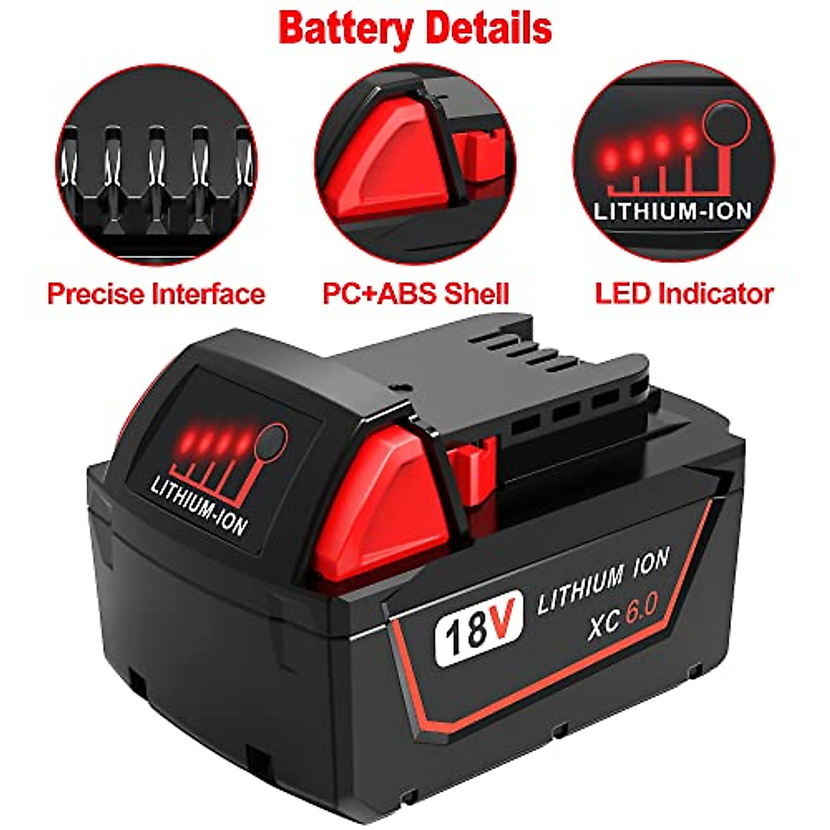 Rocivic 2 Packs 6.0Ah Replace for Milwaukee 18V Battery, Compatible with Milwaukee 18 Volt M18 48-11-1820 48-11-1812 48-11-1850 48-11-1828 48-11-1828 48-11-1815 Cordless Power Tools