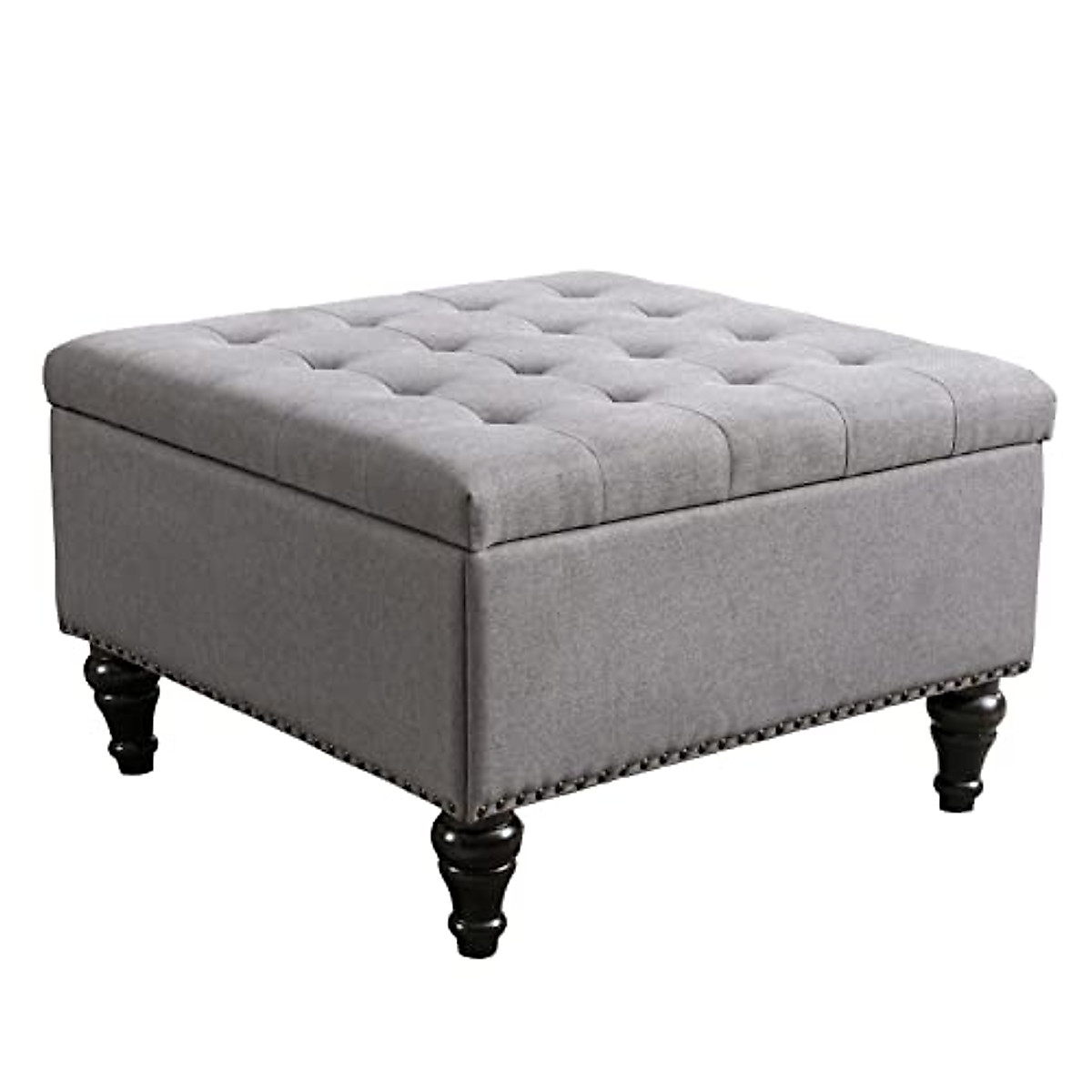 TTGIEET Ottoman, Wide Square Storage Coffee Table Upholstered Tufted Linen Fabric Bench with Large Oversized Foot Rest for Living Room Bedroom (Grey)